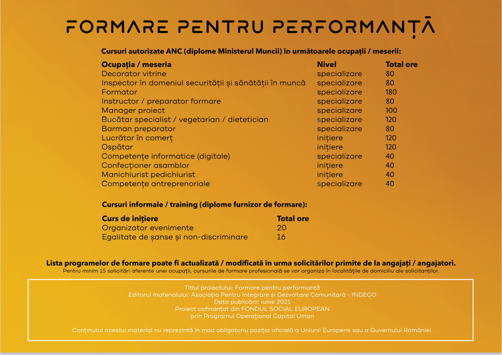 Ce cursuri de formare profesională se organizeaza GRATUIT în cadrul ...